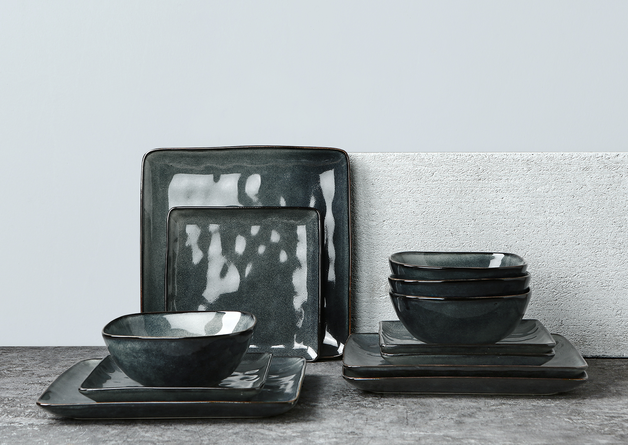 Richmount Ocean Square Plates and Bowls Sets, Dinnerware Set for 4, 12 ...