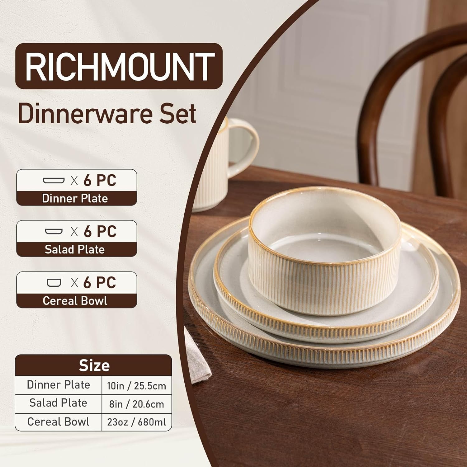 Richmount Star Stoneware Dinnerware Set, 18 Piece Plates and Bowls Set ...