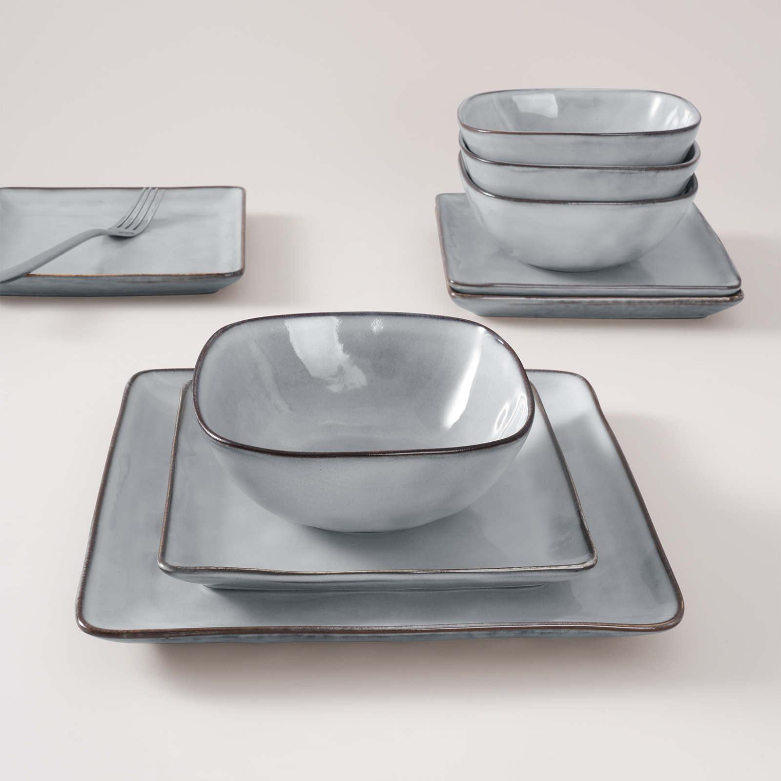 Richmount Ocean Square Plates and Bowls Sets, Dinnerware Set for 4, 12 ...