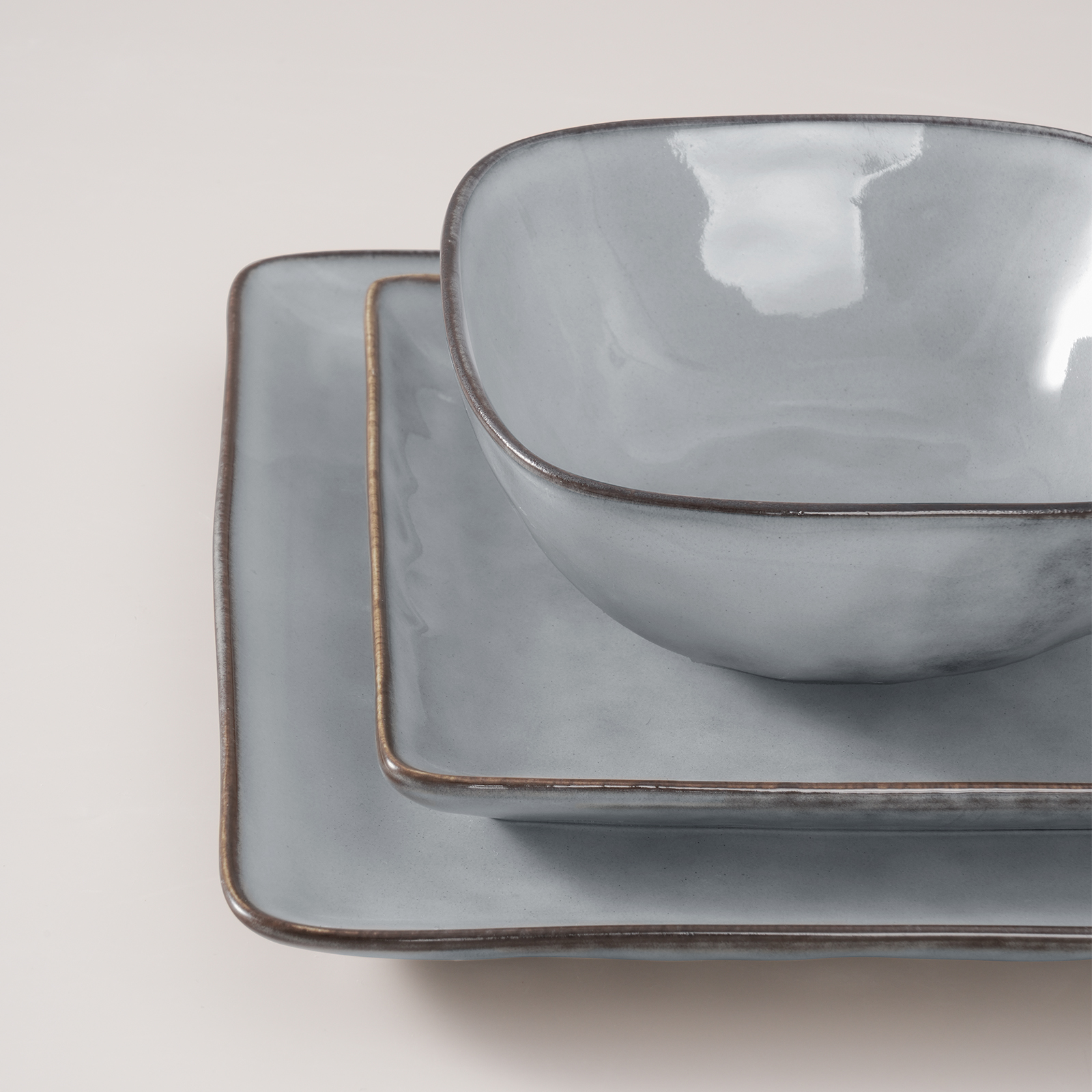 Richmount Ocean Square Plates and Bowls Sets, Dinnerware Set for 6, 18 ...