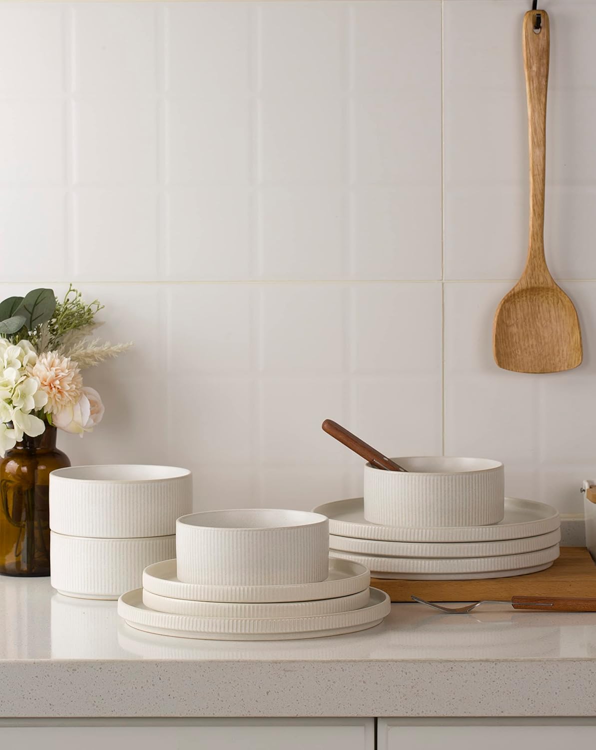 Richmount Star Stoneware Dinnerware Set, 12 Piece Plates and Bowls Set ...
